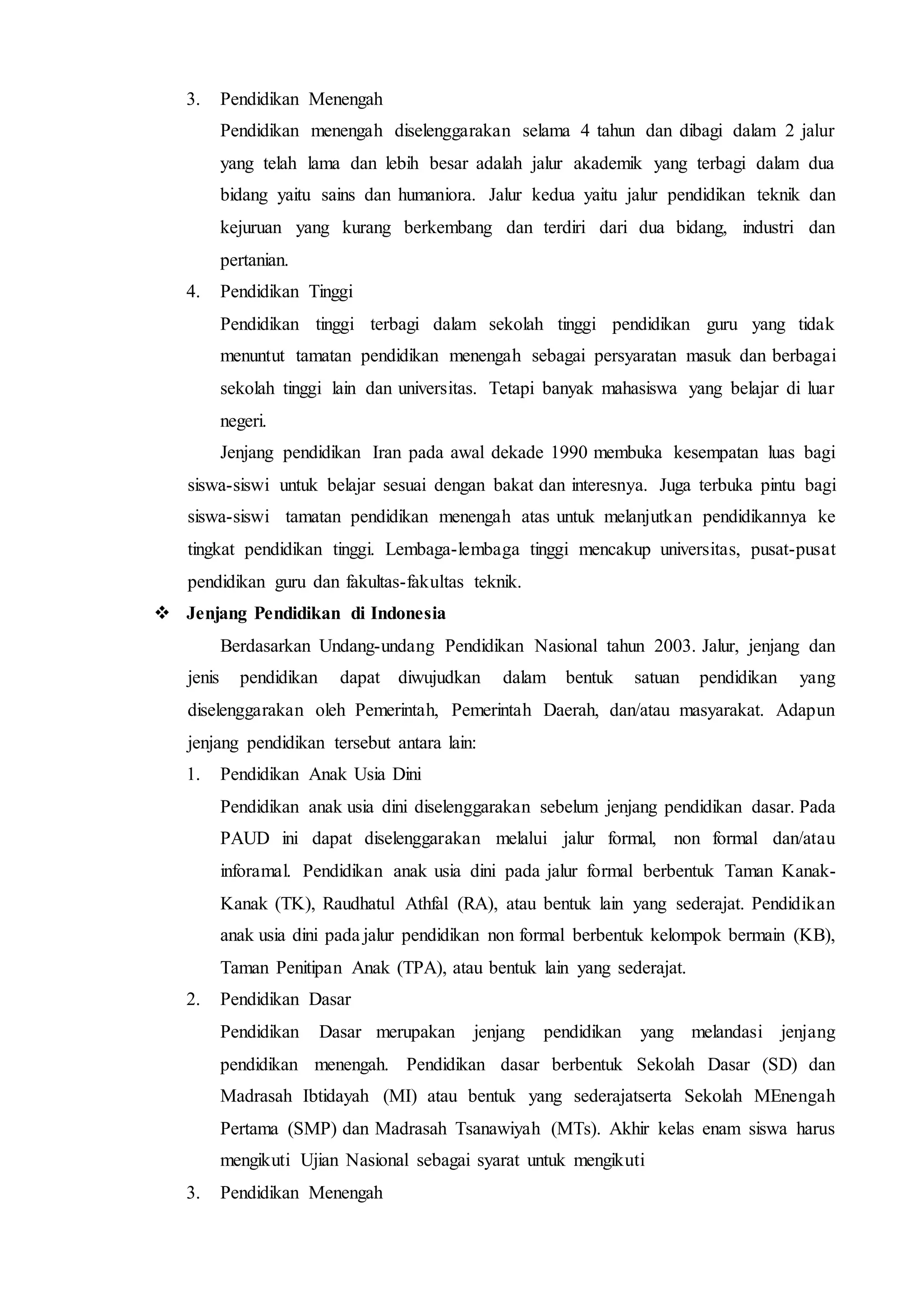 Perbandingan Pendidikan Islam di Indonesia dan Negara Iran | DOCX
