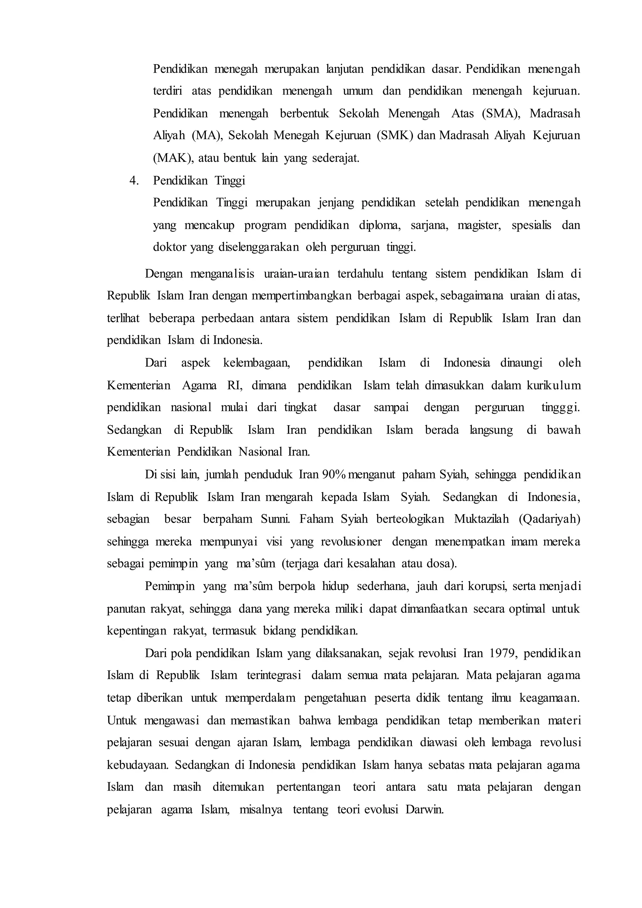 Perbandingan Pendidikan Islam di Indonesia dan Negara Iran | DOCX