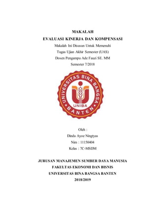 Makalah 2 (UAS) Dinda Ayoe Ningtyas- 11150404- 7C MSDM | PDF