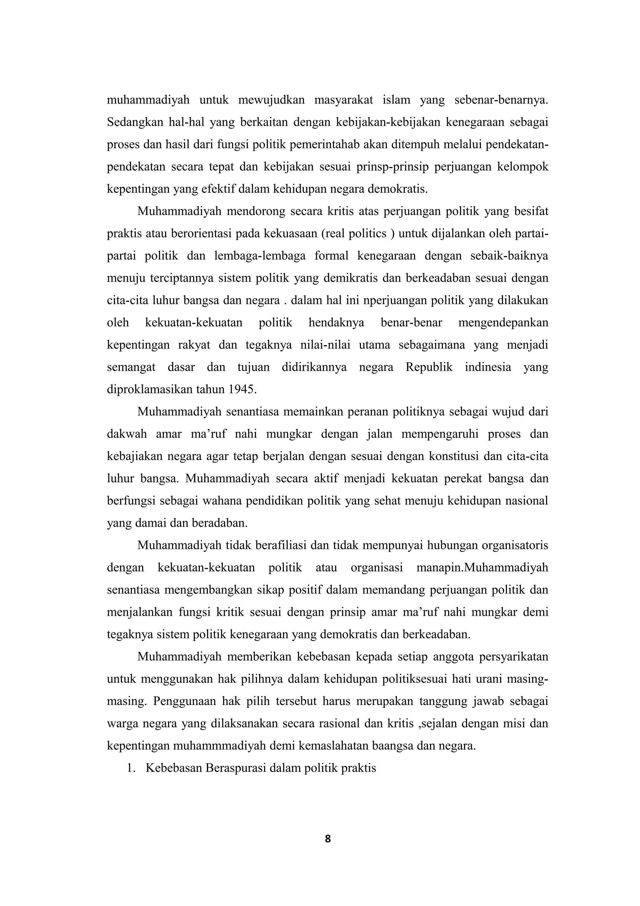 Muhammadiyah Sebagai Gerakan Politik (AIK 3) | DOC