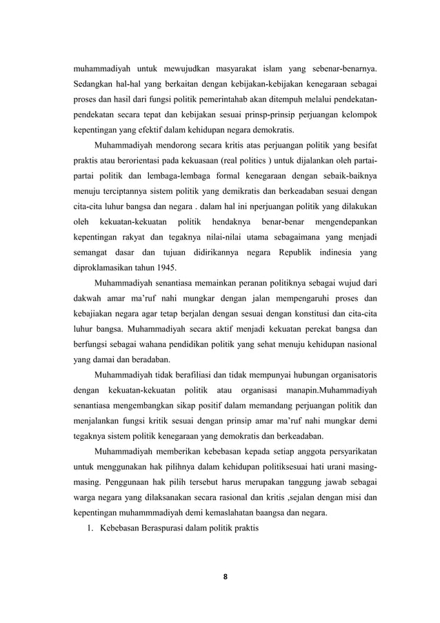 Muhammadiyah Sebagai Gerakan Politik (AIK 3) | DOC