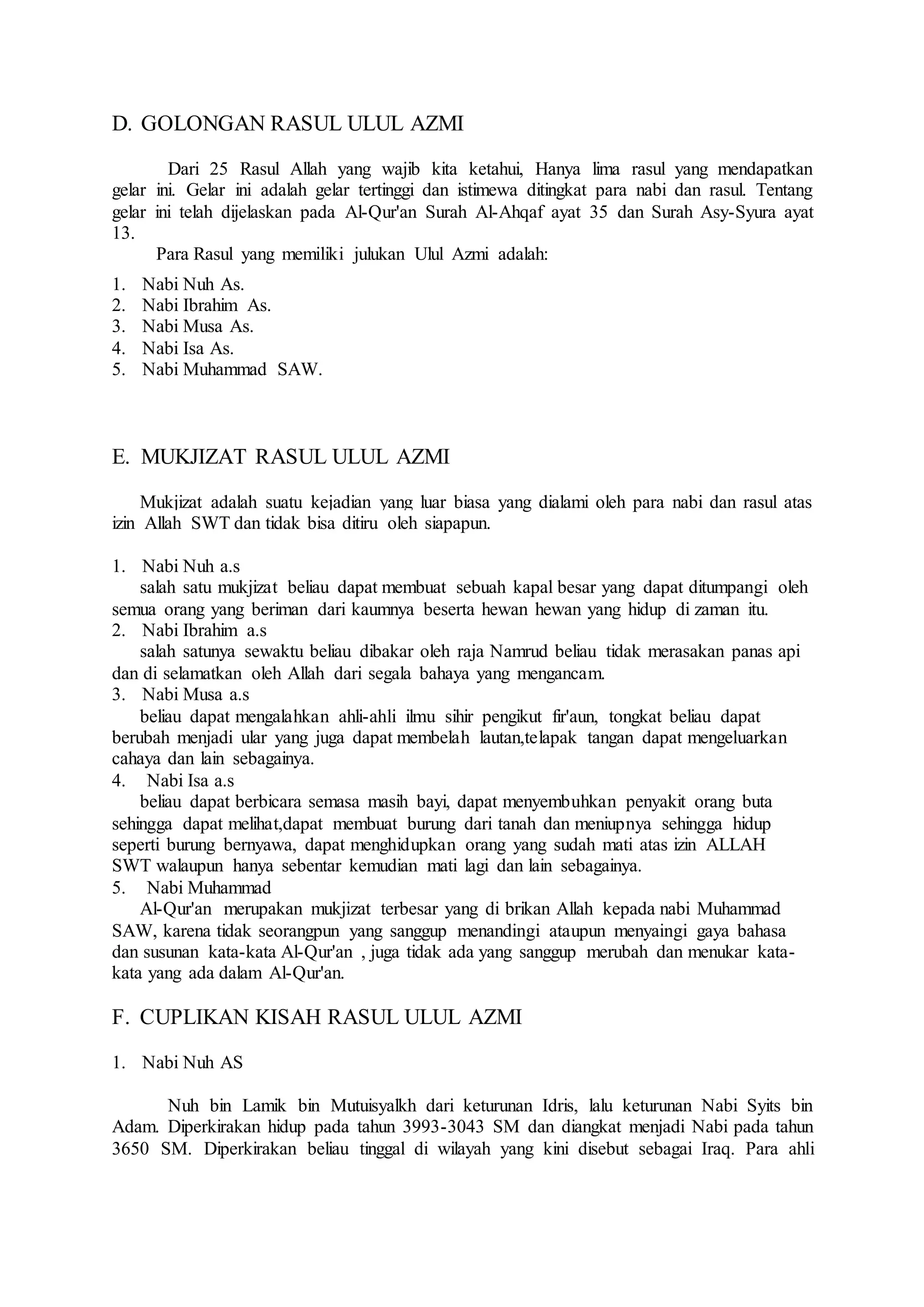 Makalah akidah ahlak tentang kisah teladan rosul ulul azmi | DOCX