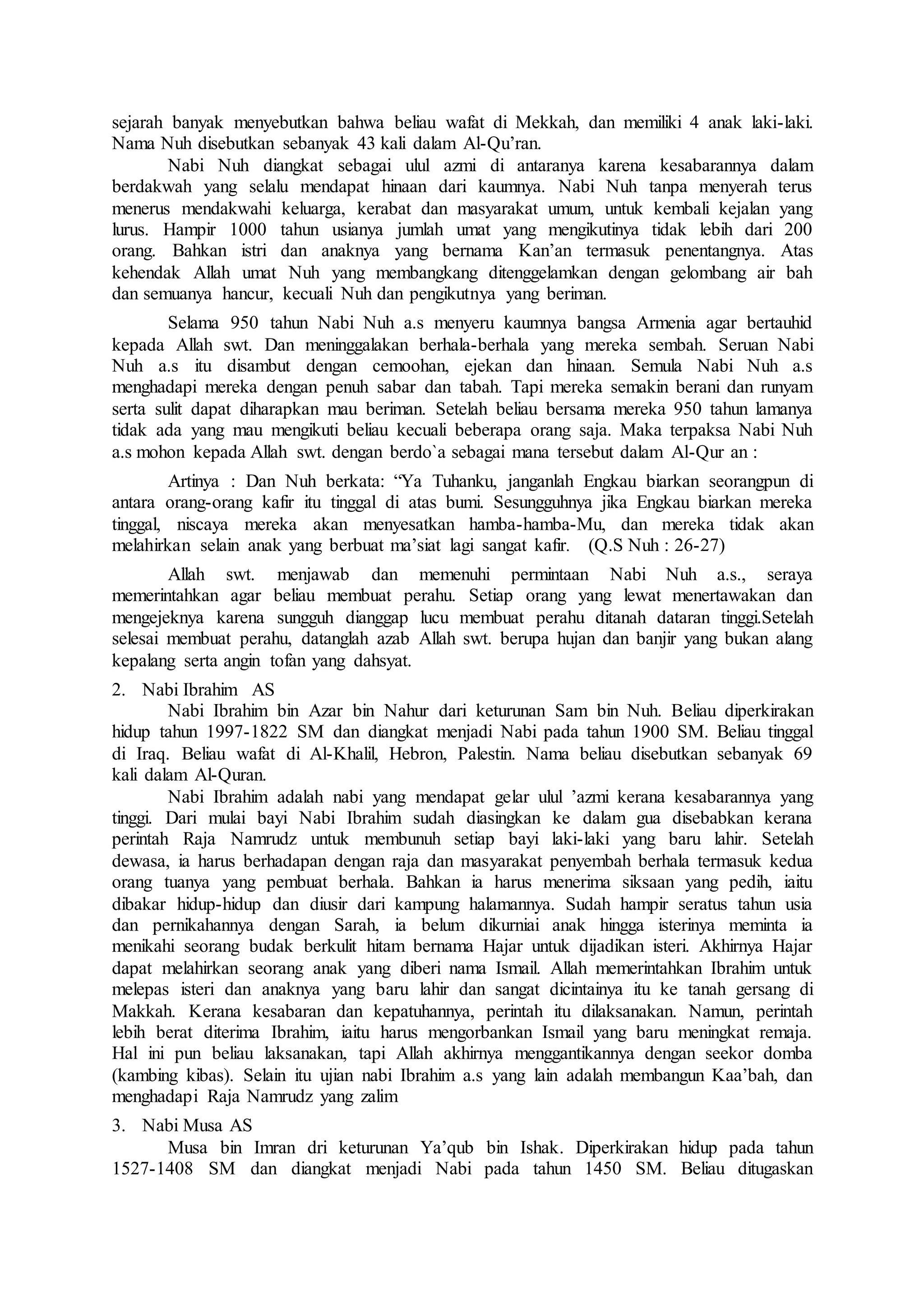 Makalah akidah ahlak tentang kisah teladan rosul ulul azmi | DOCX