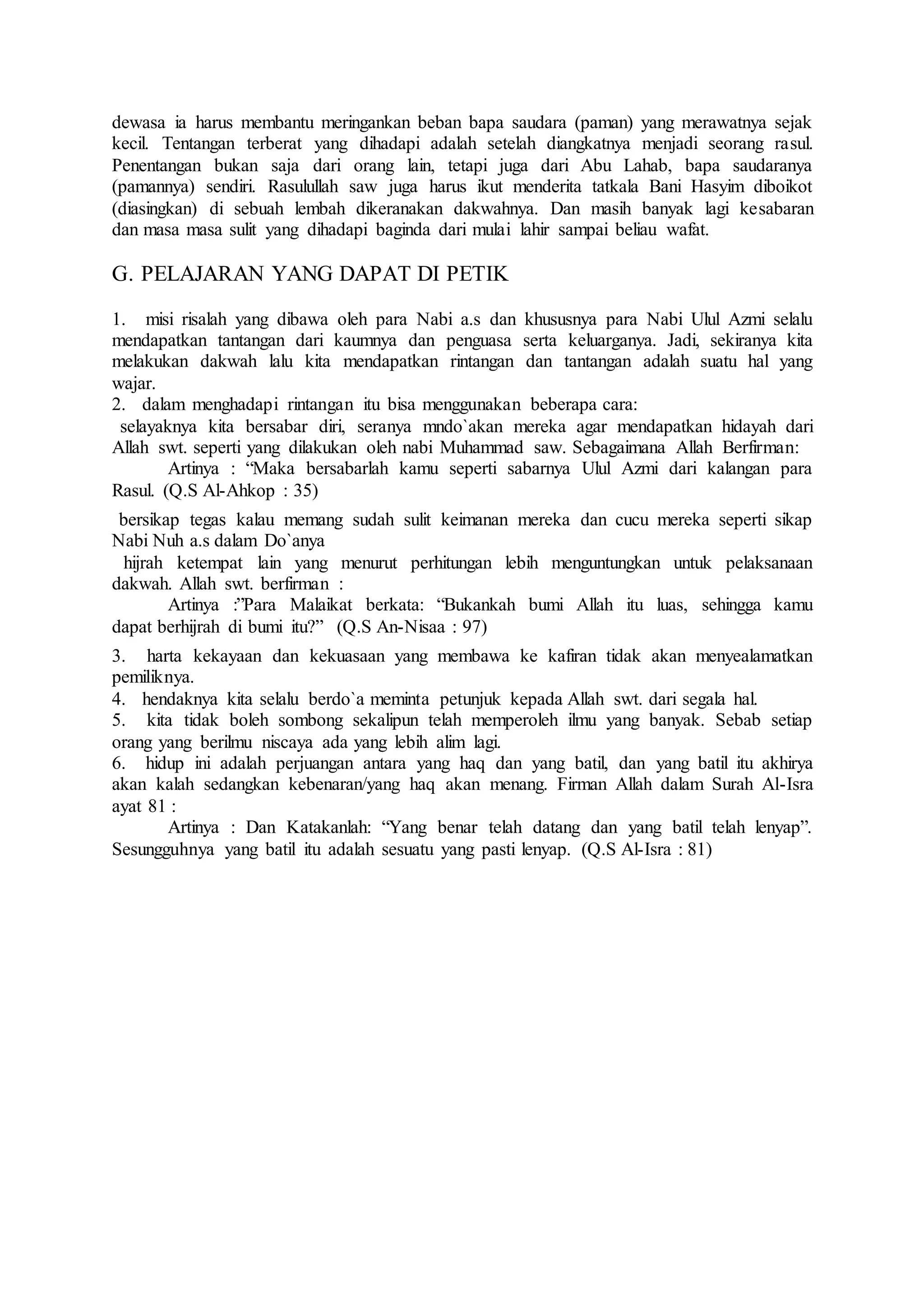 Makalah akidah ahlak tentang kisah teladan rosul ulul azmi | DOCX