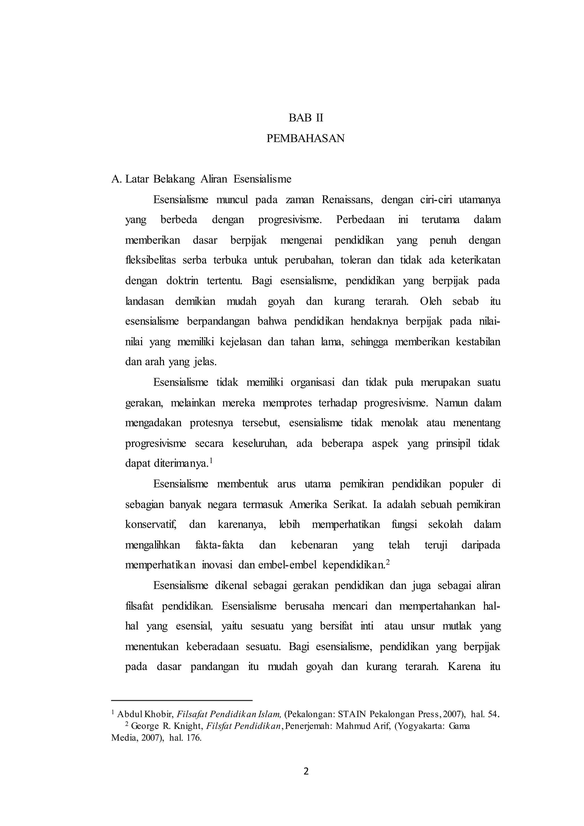 Makalah aliran esensialisme | DOCX