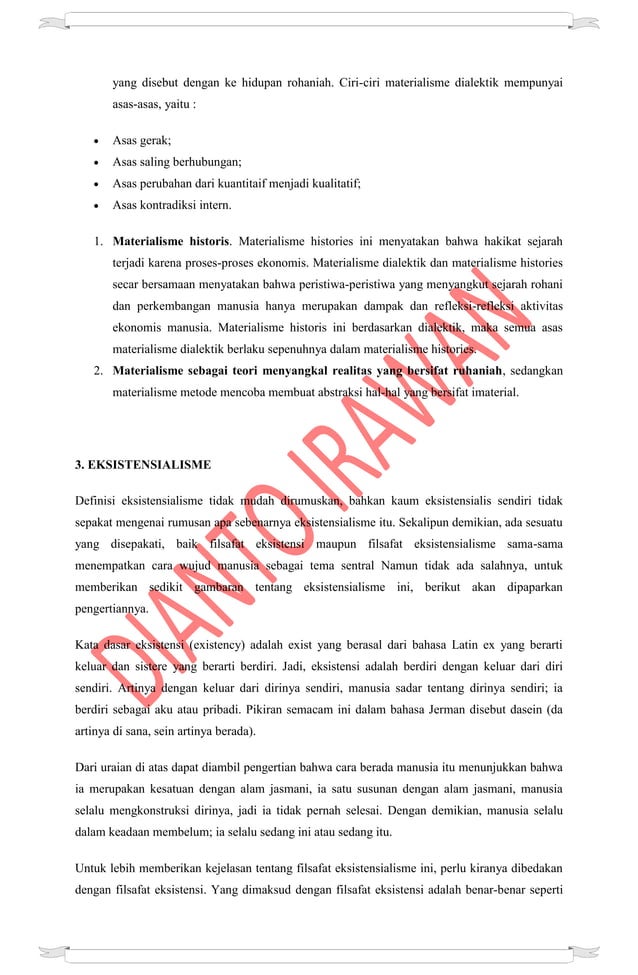 Makalah aliran filsafat idealisme materialisme pluralisme dualisme monisme eksistensialisme | DOCX