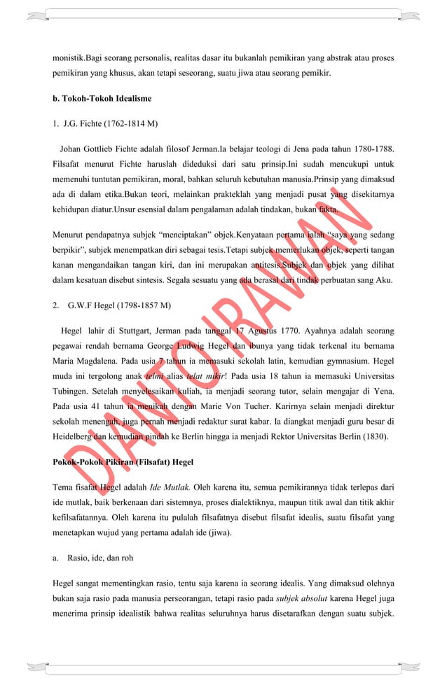 Makalah aliran filsafat idealisme materialisme pluralisme dualisme monisme eksistensialisme | DOCX