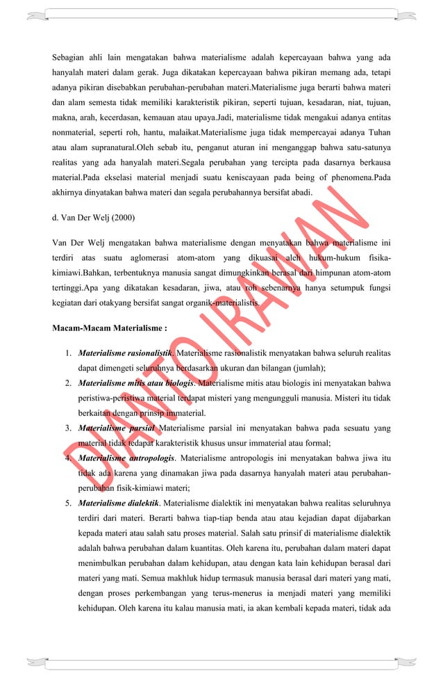 Makalah aliran filsafat idealisme materialisme pluralisme dualisme monisme eksistensialisme | DOCX