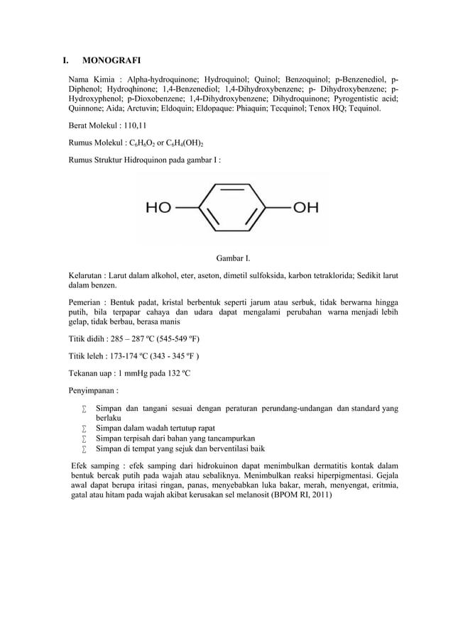 Makalah analisis senyawa aktif hydroquinon | PDF