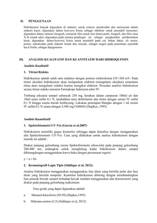 Makalah analisis senyawa aktif hydroquinon | PDF