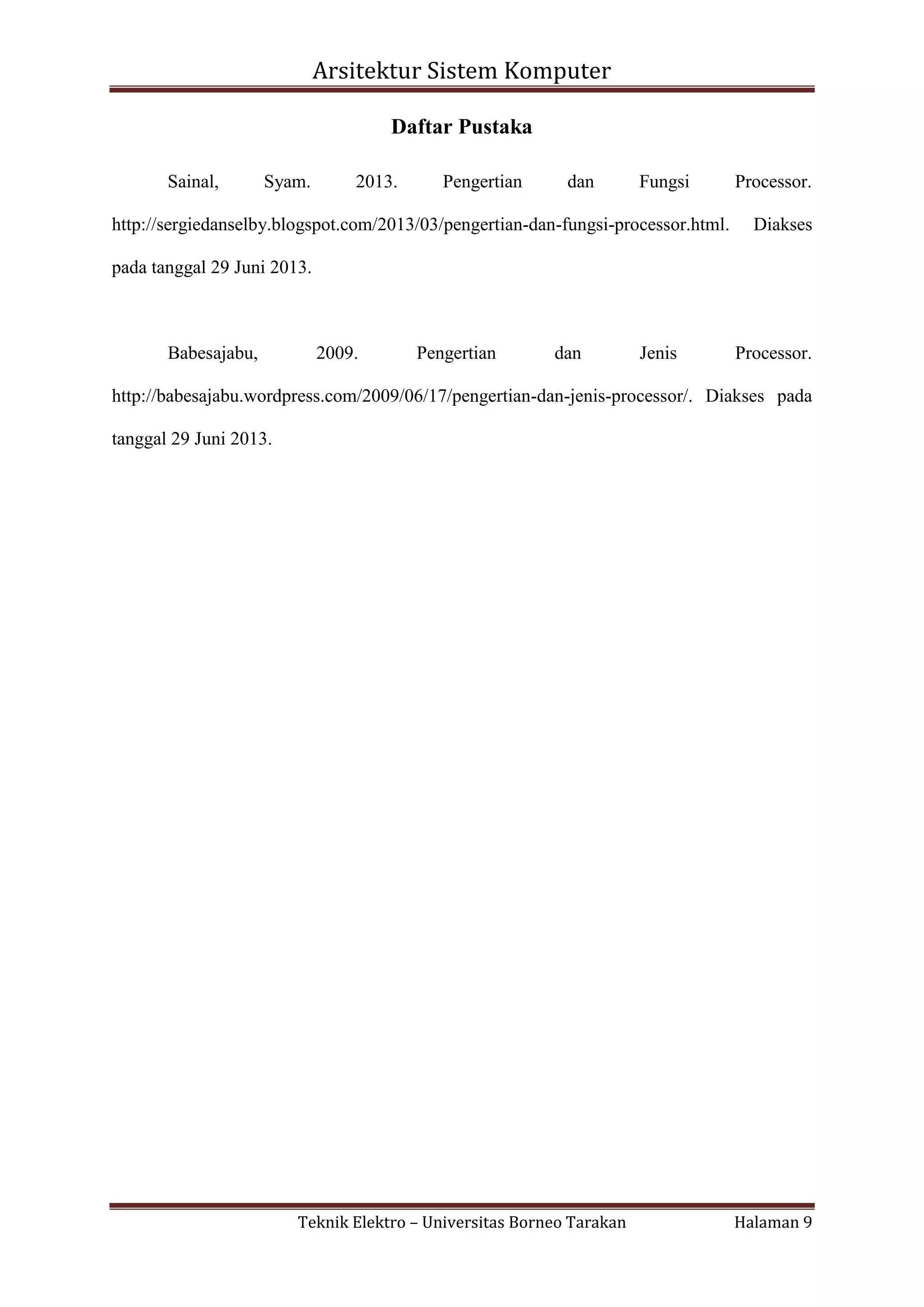Makalah arsitektur sistem komputer processor | DOCX