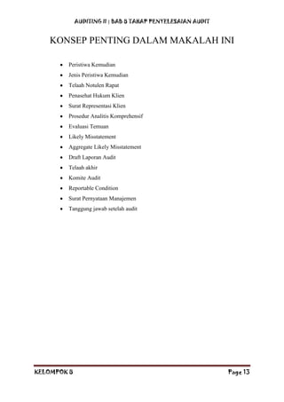 Makalah auditing ii kelompok 8 tahap penyelesaian audit (jiantari c 301 ...