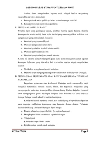 Makalah auditing ii kelompok 8 tahap penyelesaian audit (jiantari c 301 09 013) | DOCX