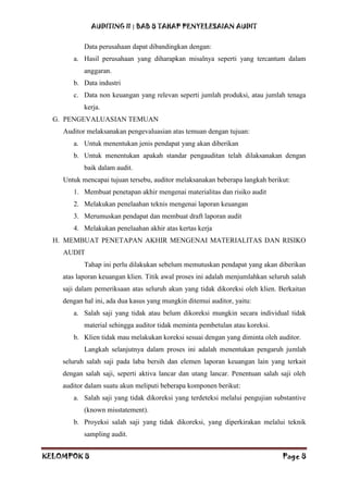 Makalah auditing ii kelompok 8 tahap penyelesaian audit (jiantari c 301 ...