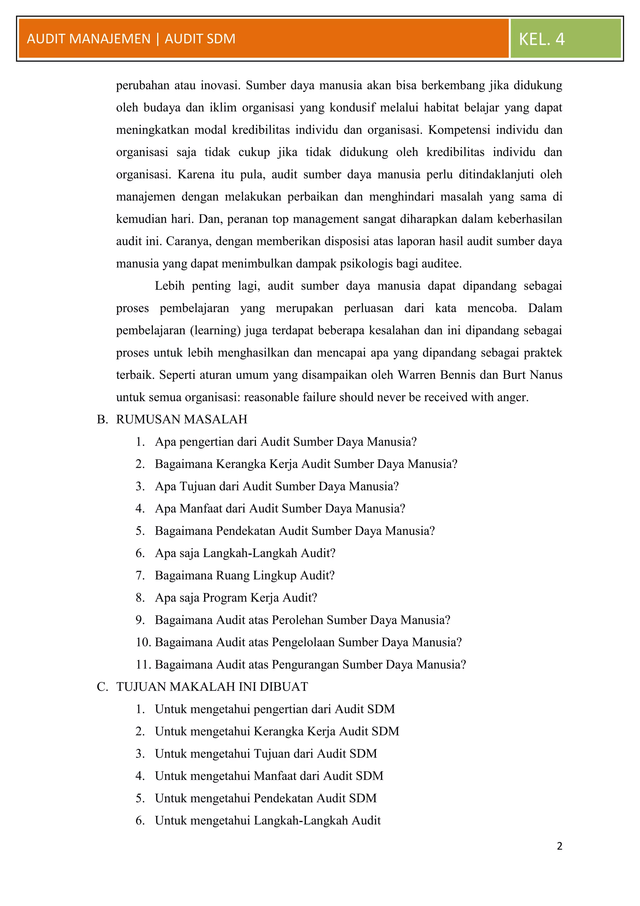 Makalah audit manajemen audit sumber daya manusia (jiantari c 301 09 013) | DOCX