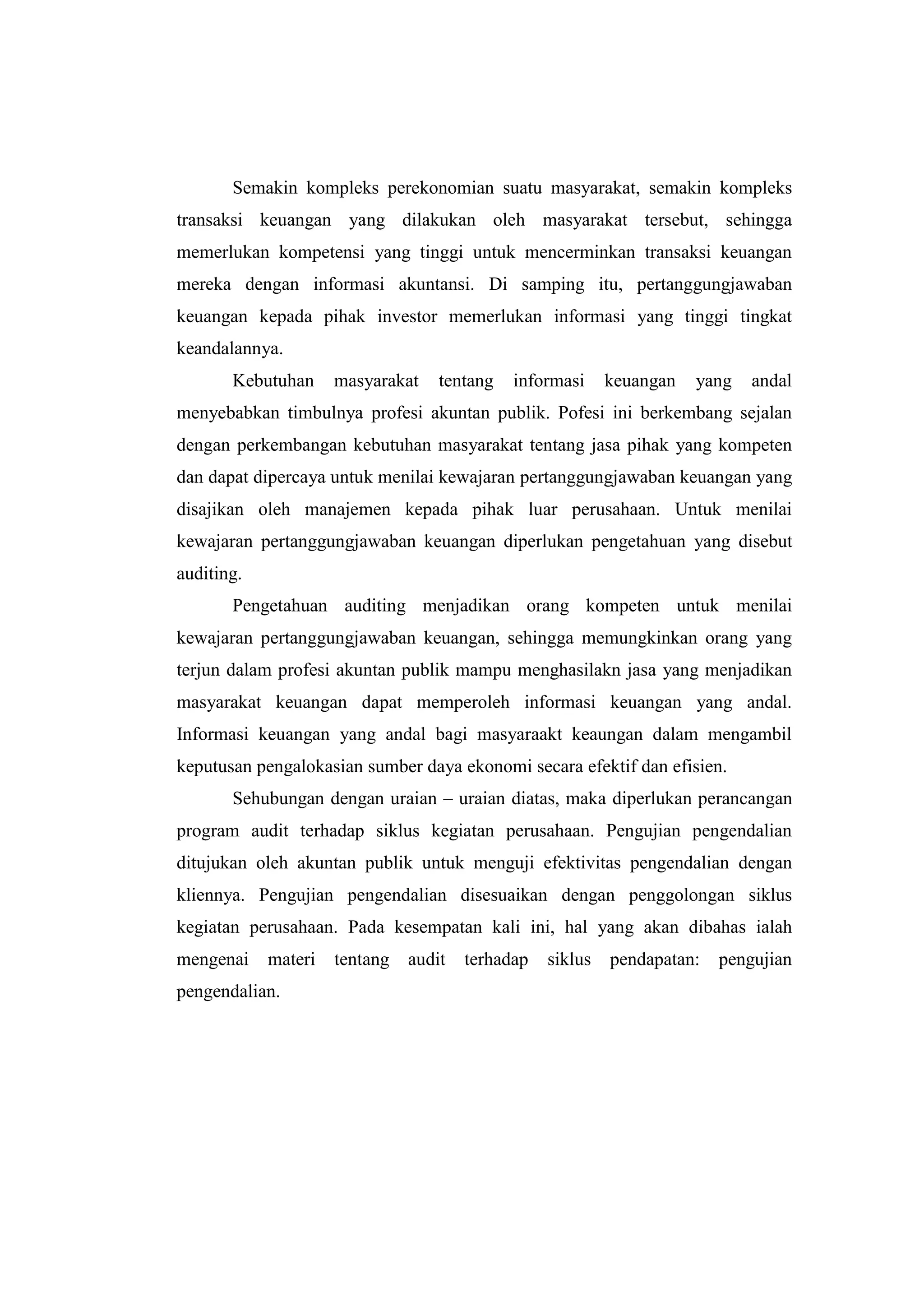 Makalah audit terhadap siklus pendapatan : pengujian pengendalian | PDF