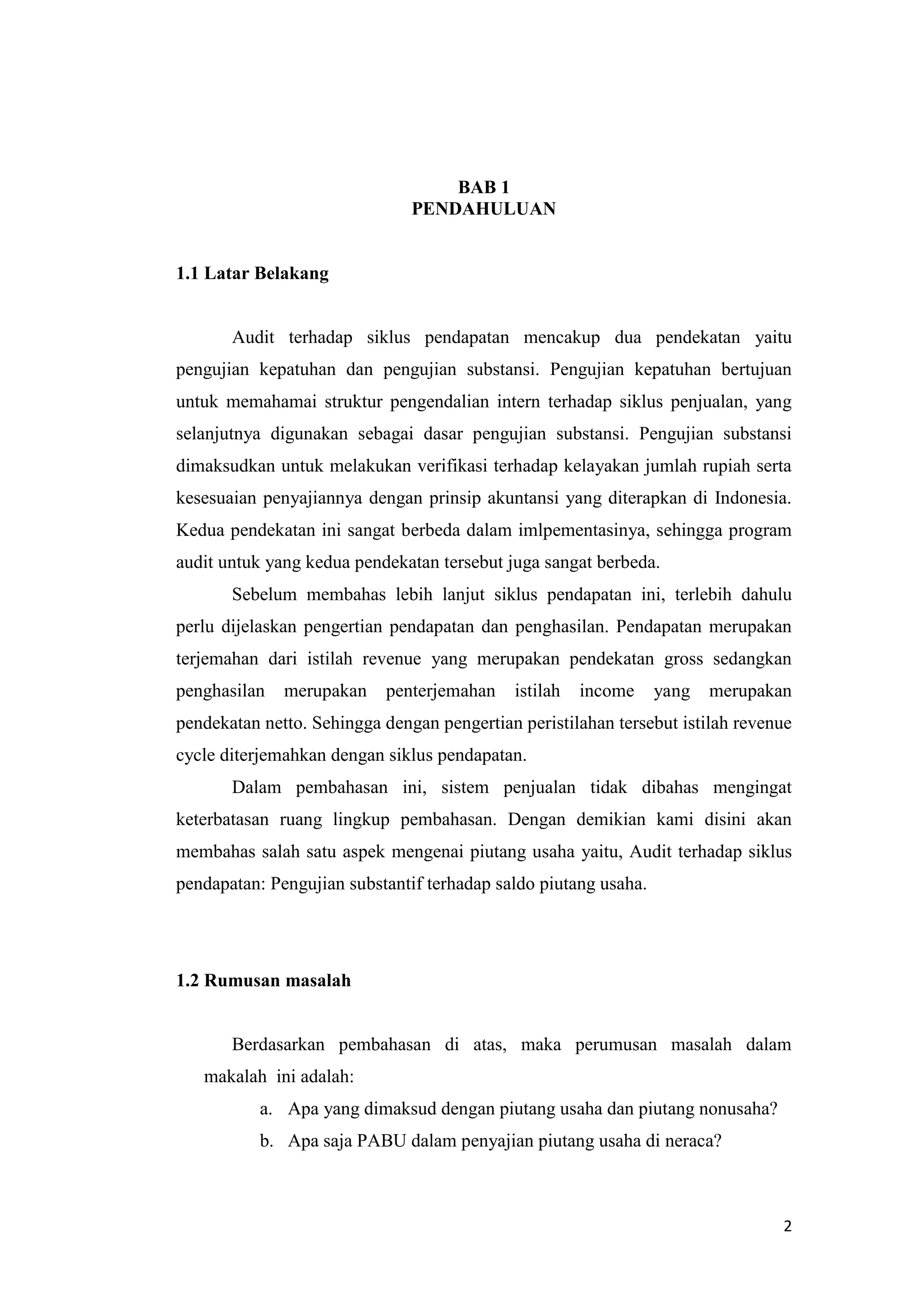 Makalah audit terhadap siklus pendapatan, pengujian substantif terhadap ...