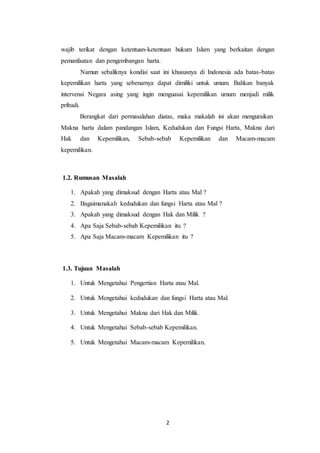 Makalah ayat dan hadits ekonomi - harta dan hak kepemilikan | DOCX