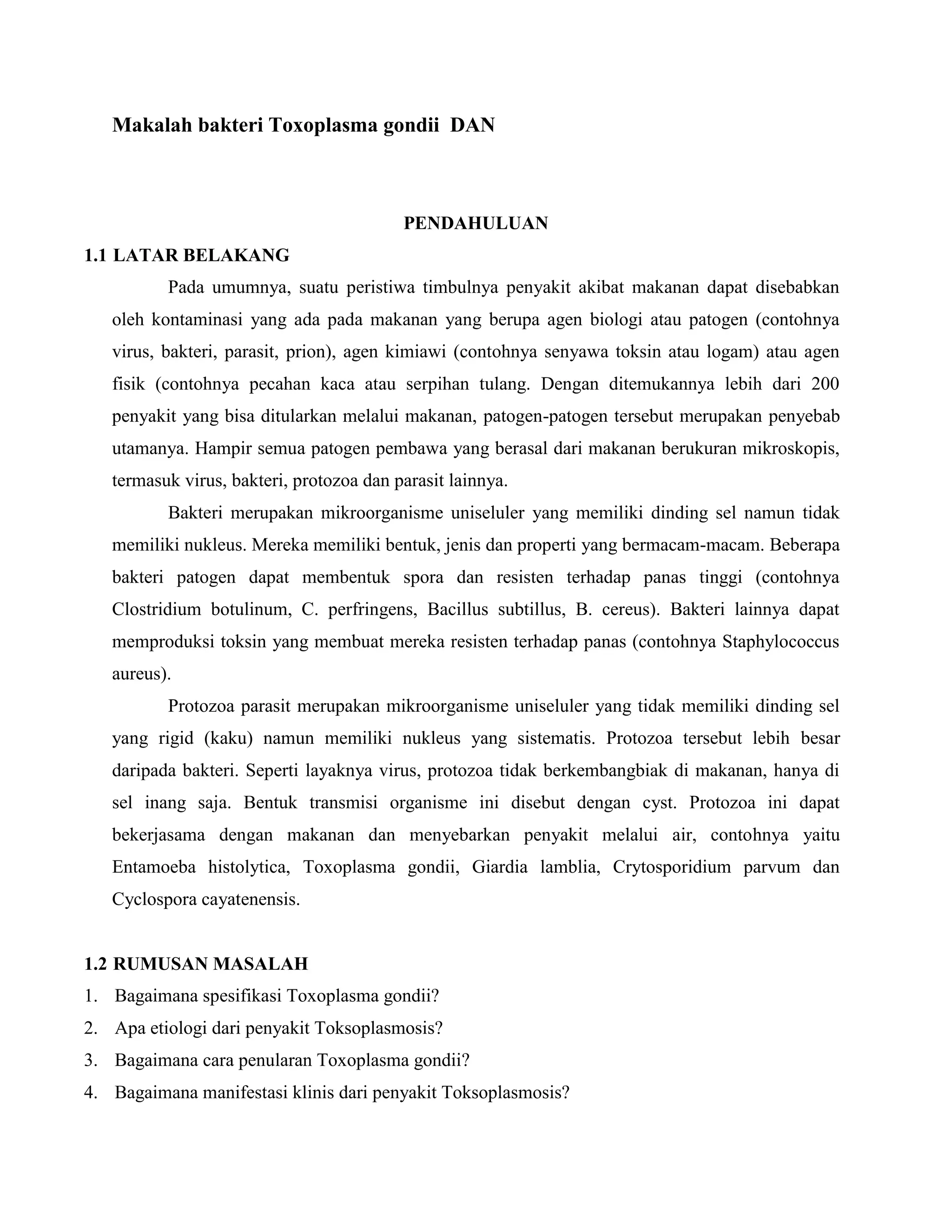 Makalah bakteri toxoplasma gondi | DOCX
