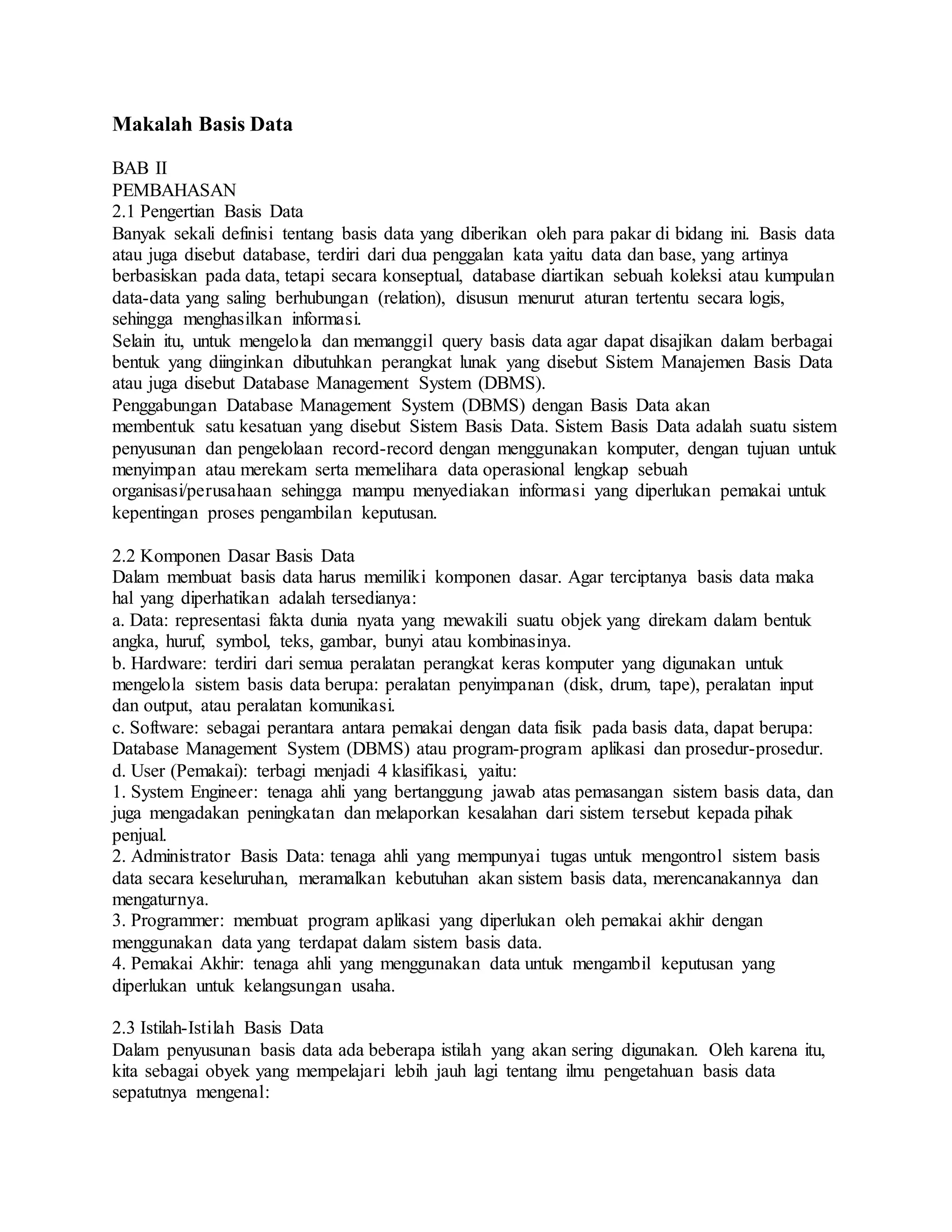 Makalah basis data | DOCX