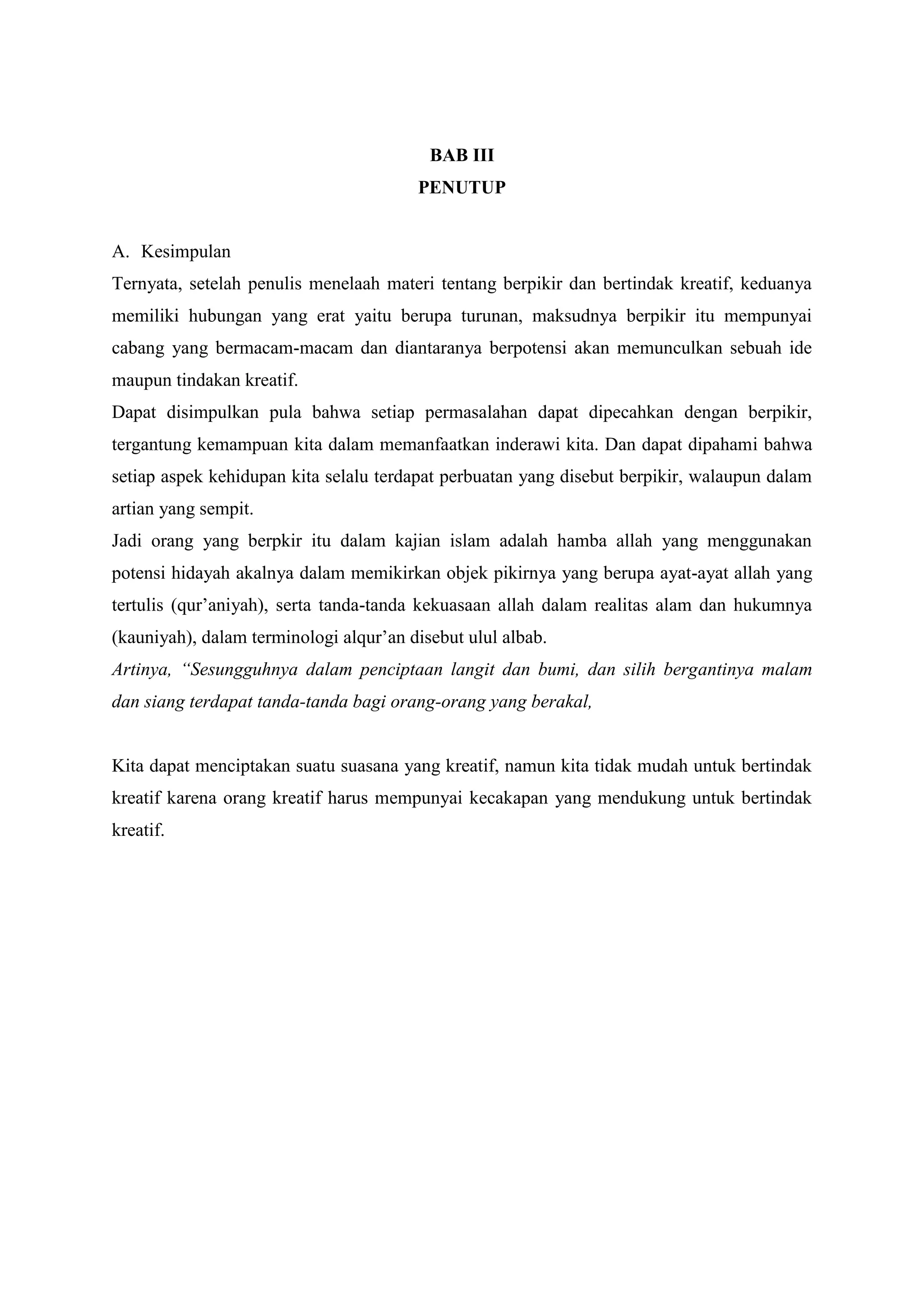 Makalah berpikir ilmiah dan bertindak kreatif | DOCX