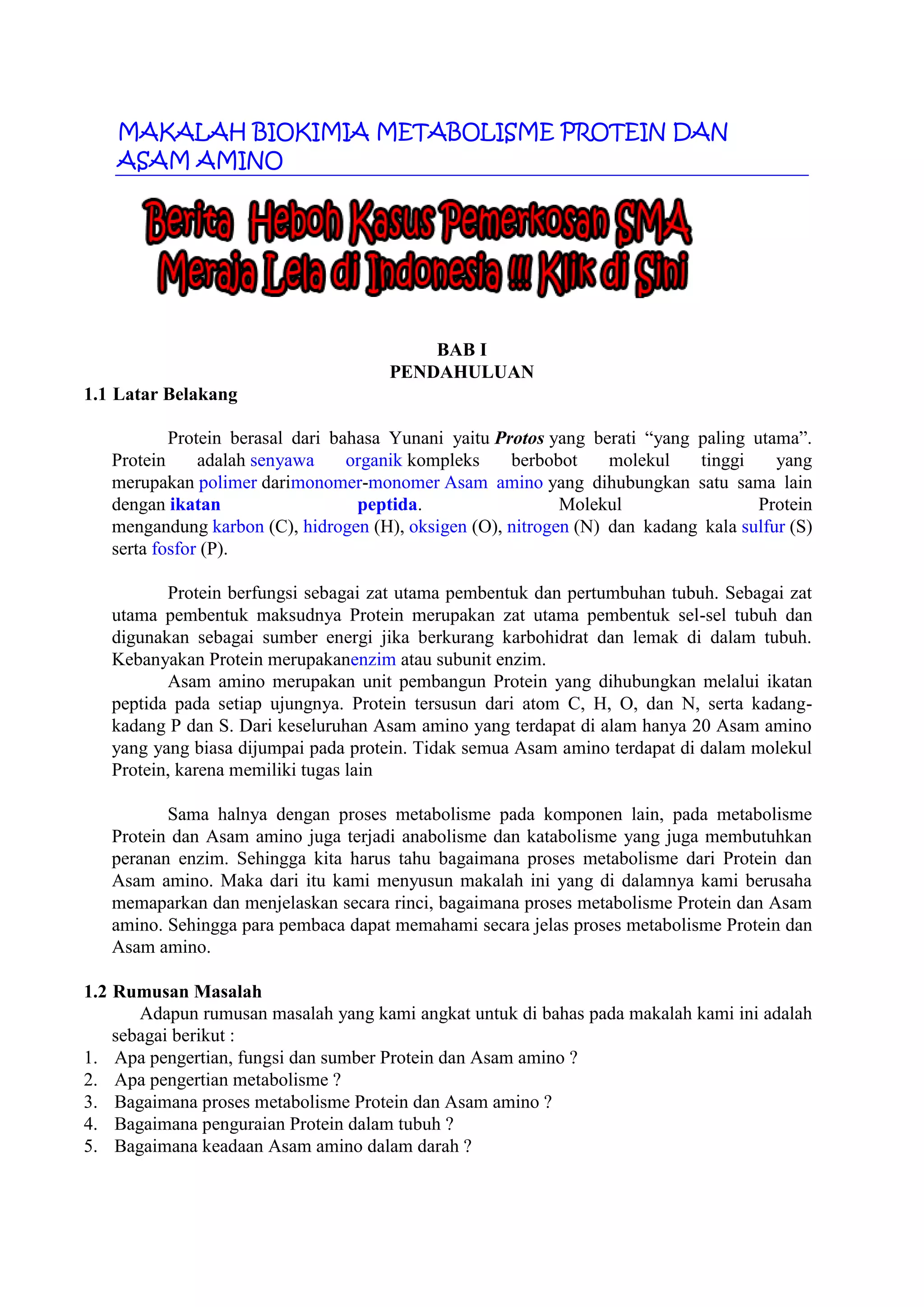 Makalah biokimia metabolisme protein dan asam amino | DOCX