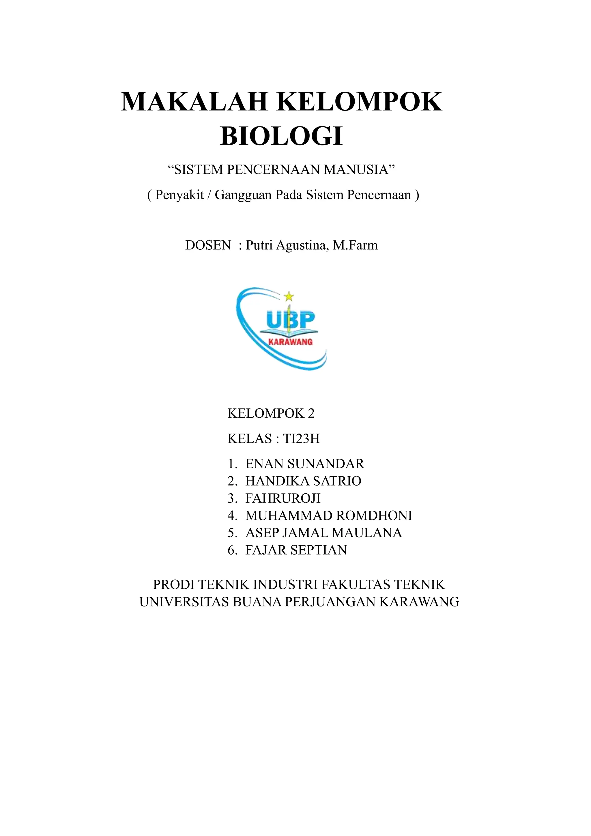MAKALAH BIOLOGI KELOMPOK 2 TI23H (PENYAKIT SISTEM PENCERNAAN MANUSIA).docx