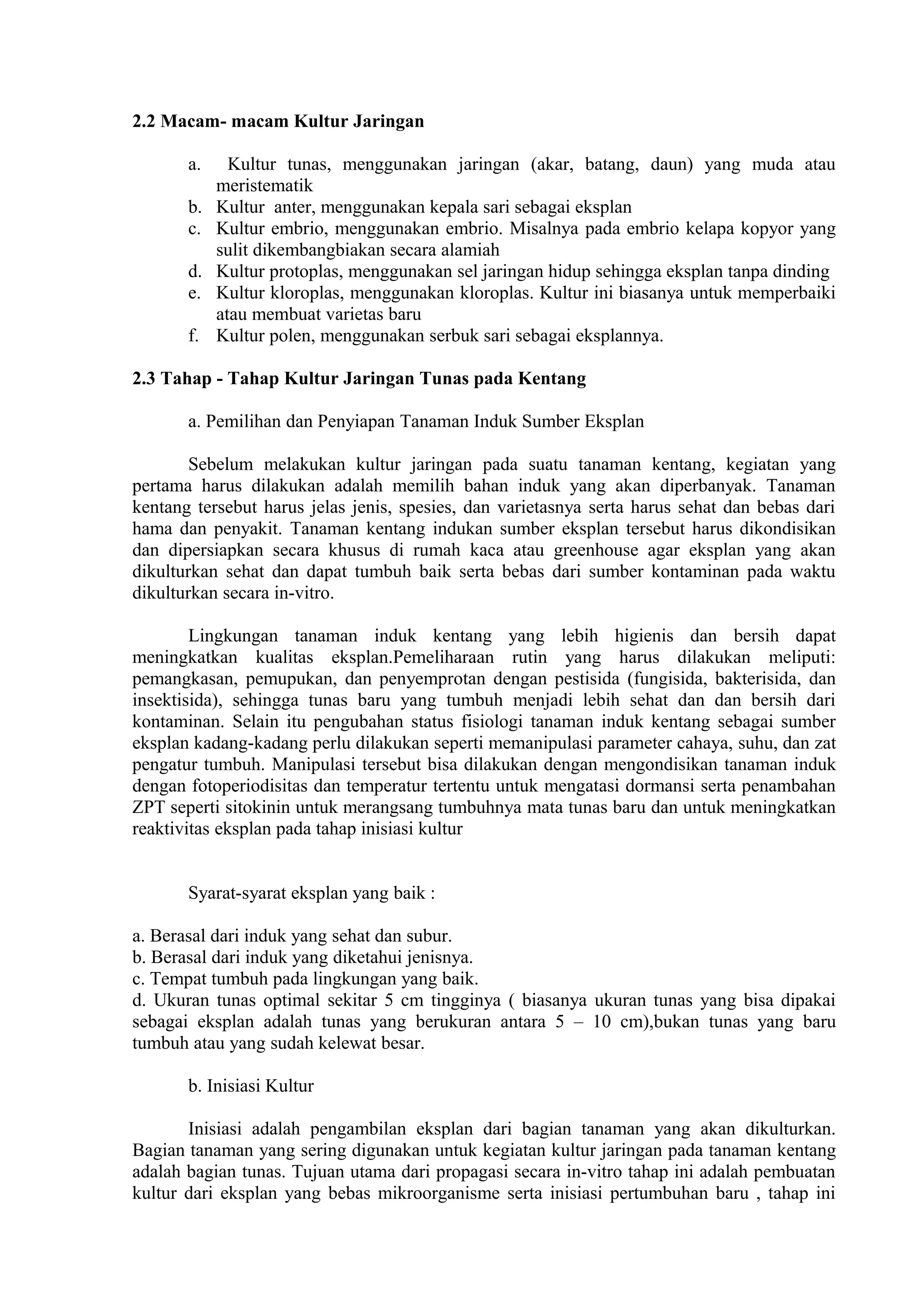kultur jaringan kentang | DOC