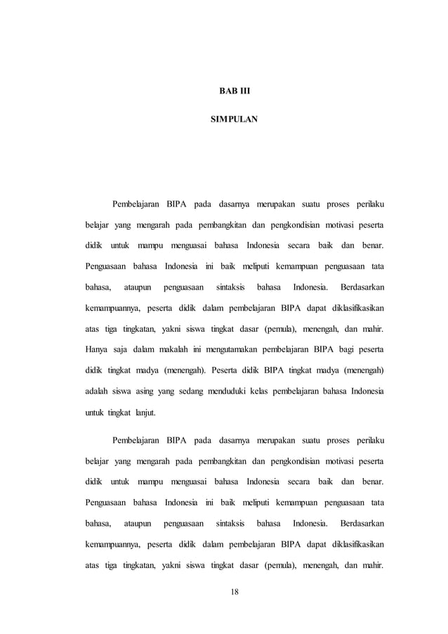 Pengajaran Bahasa Indonesia Penutur Asing Tingkat Madya (Menulis) | DOCX