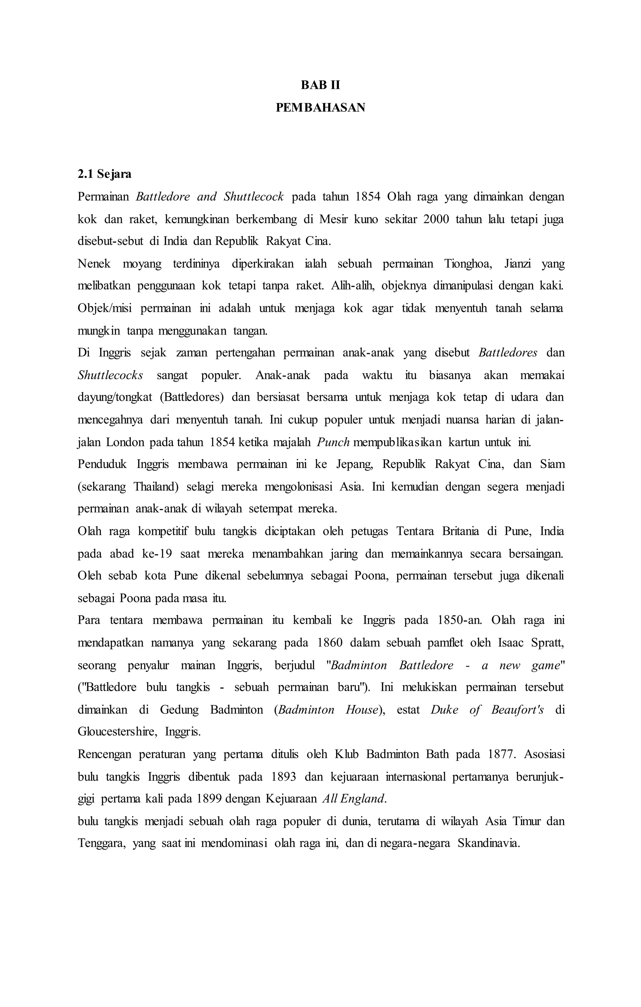 Makalah bulu tangkis 2 | DOCX