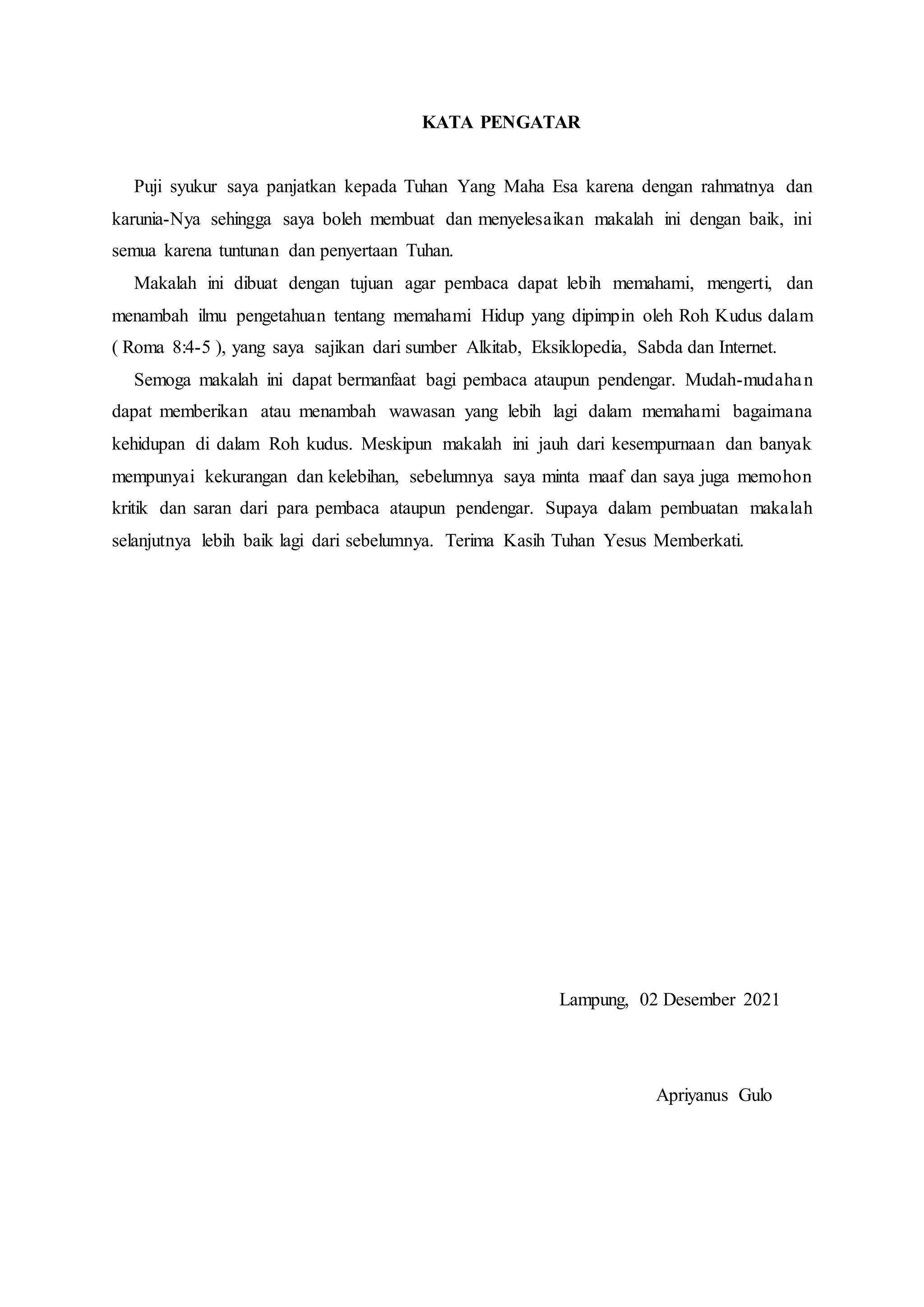 MAKALAH HIDUP YANG DIPIMPIN OLEH ROH KUDUS | DOCX