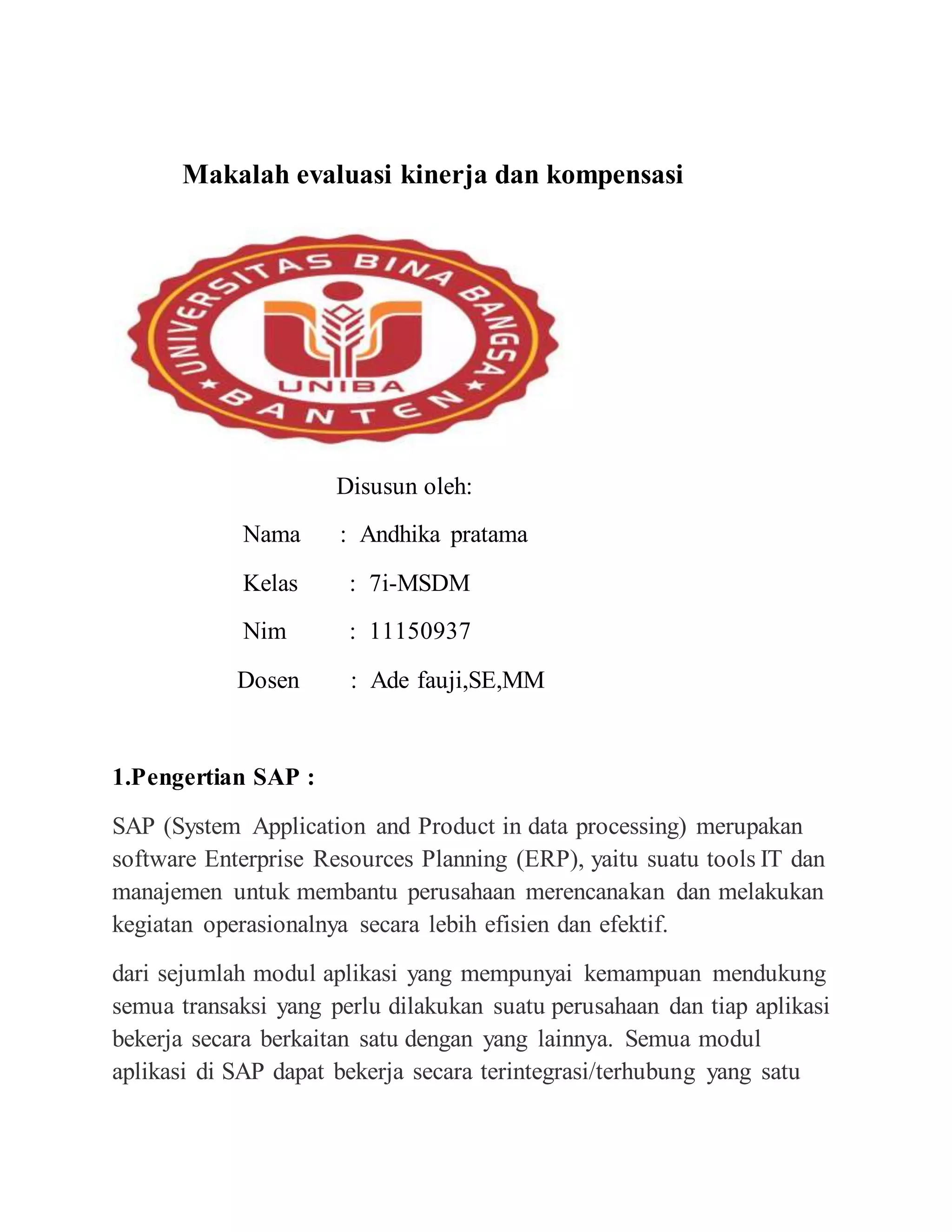 Makalah evaluasi kinerja dan kompensasi UTS.ANDHIKA PRATAMA,11150937,7I MSDM.C.24 | PDF