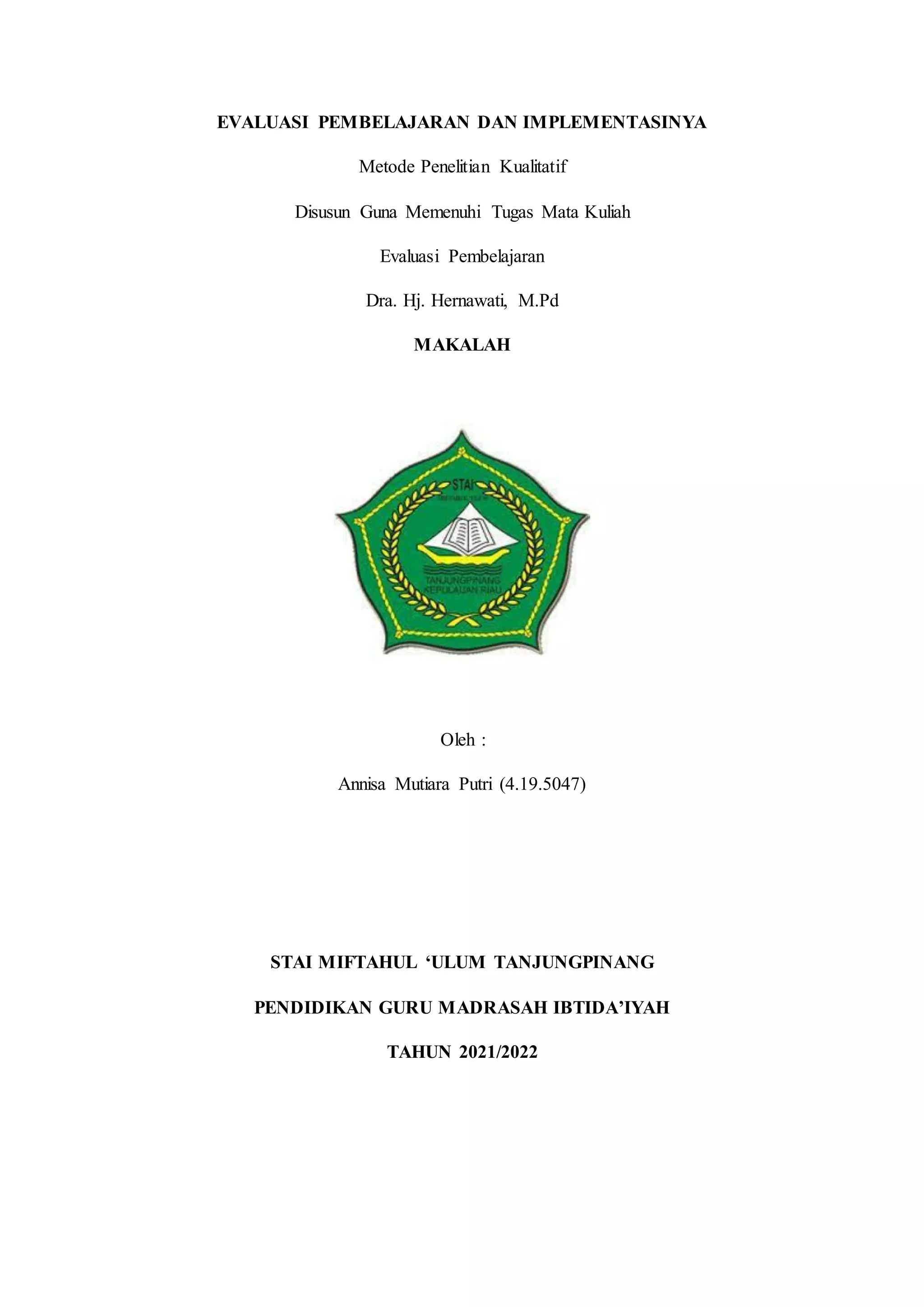 MAKALAH EVALUASI PEMBELAJARAN ANNISA.pdf