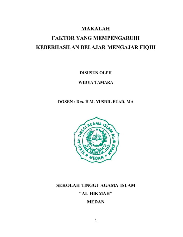Makalah faktor kebershasilan belajar fiqih | PDF