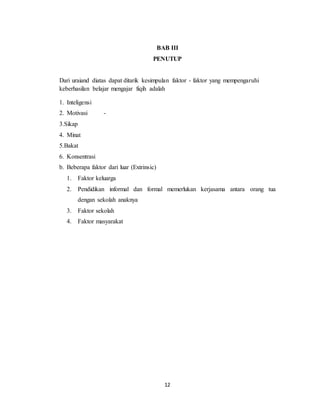 Makalah faktor kebershasilan belajar fiqih | PDF | Free Download