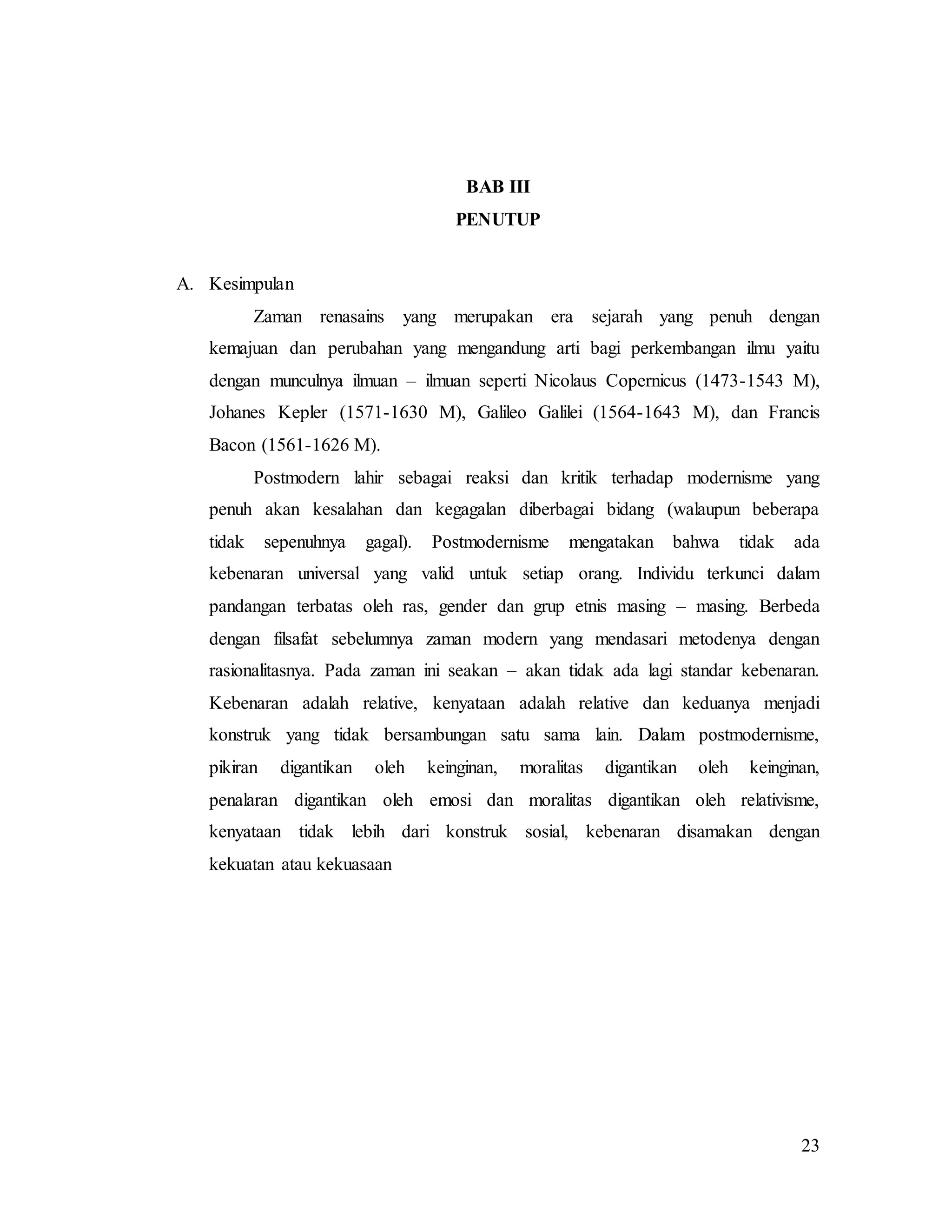 Perbandingan Filsafat Ilmu Modern dan Postmodern | DOCX