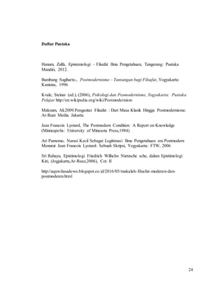 Perbandingan Filsafat Ilmu Modern dan Postmodern | DOCX