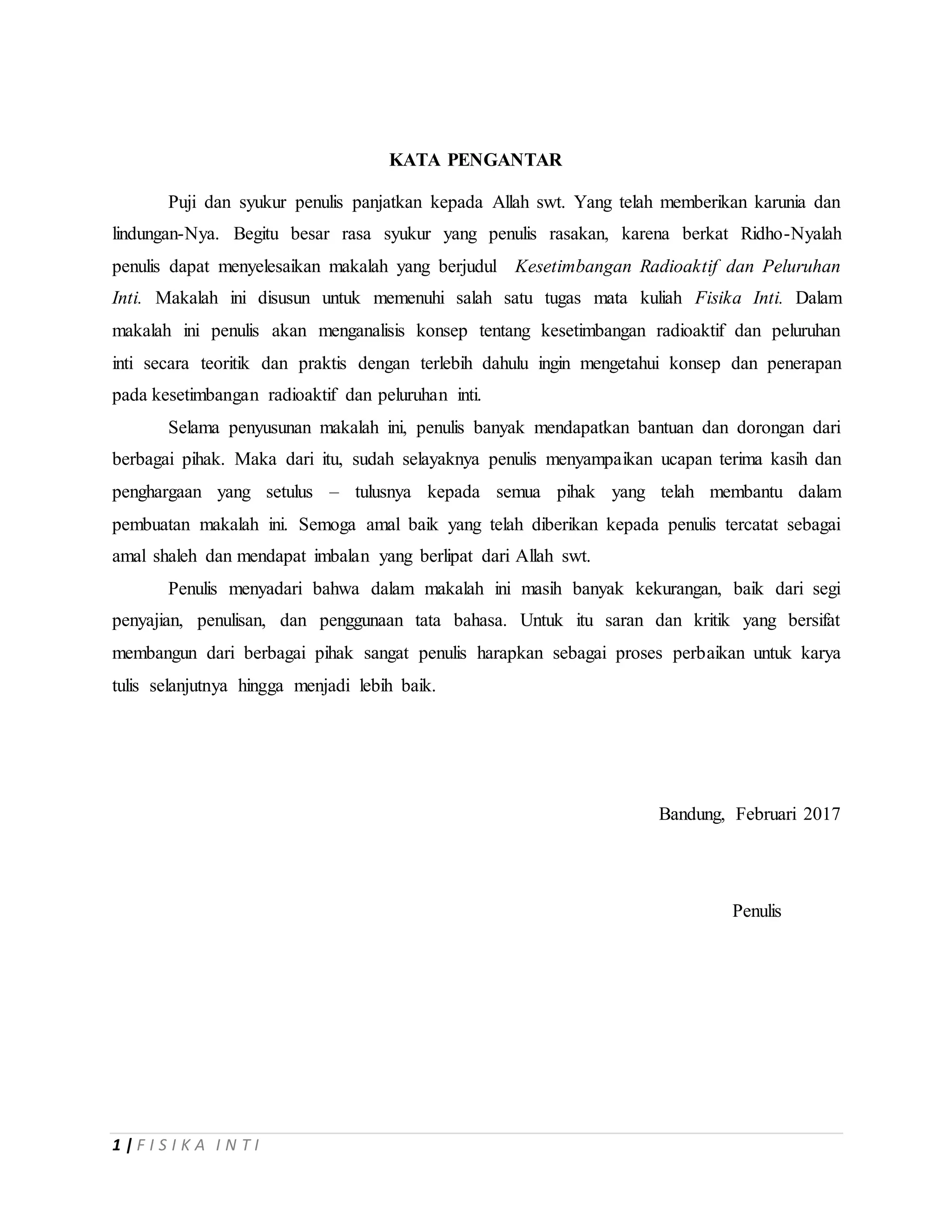 Makalah fisika inti ( Kesetimbangan Radioaktif) | DOCX