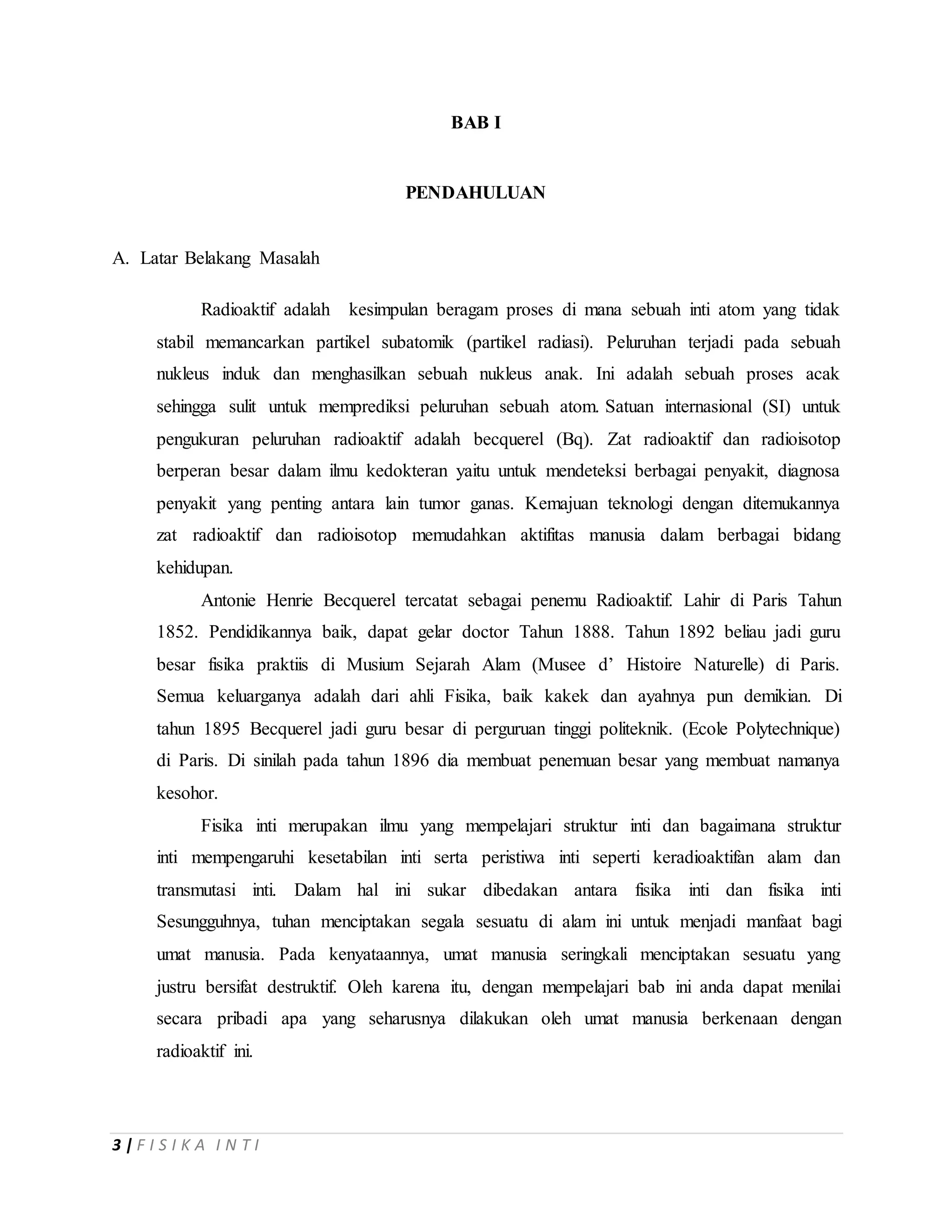 Makalah fisika inti ( Kesetimbangan Radioaktif) | DOCX