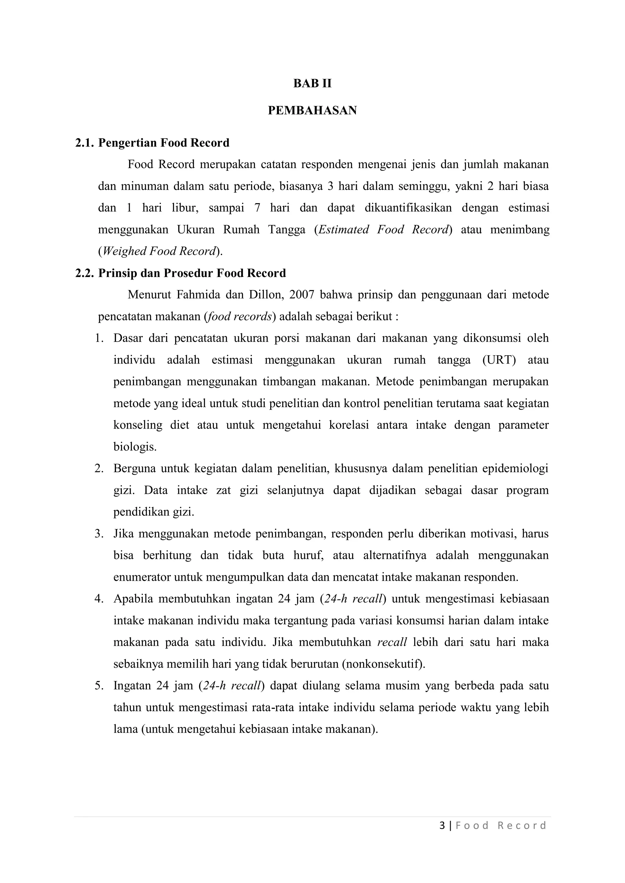 Makalah food record firda amalia 125070301111009 | PDF