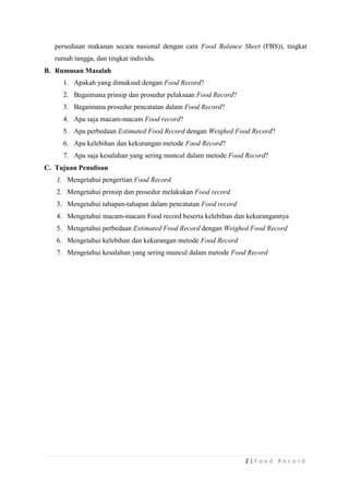 Makalah food record firda amalia 125070301111009 | PDF