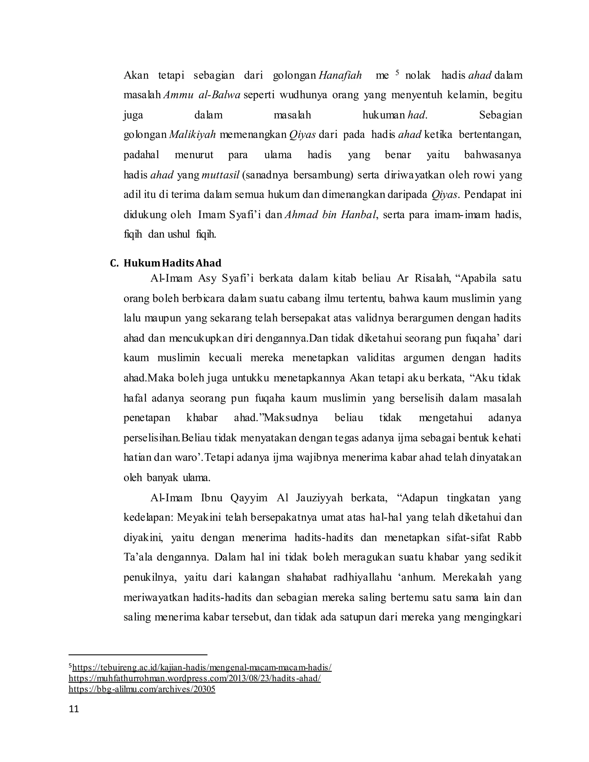 Makalah hadits mutawatir dan hadits ahad | DOCX