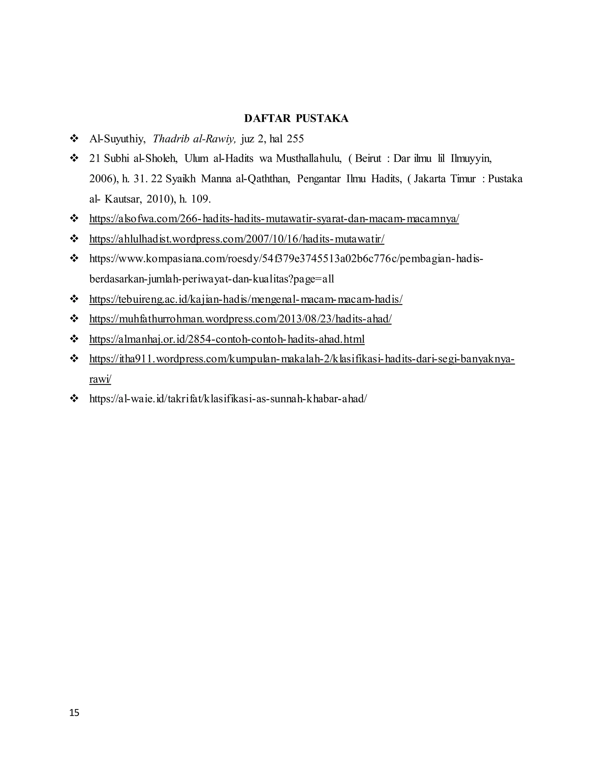 Makalah hadits mutawatir dan hadits ahad | DOCX