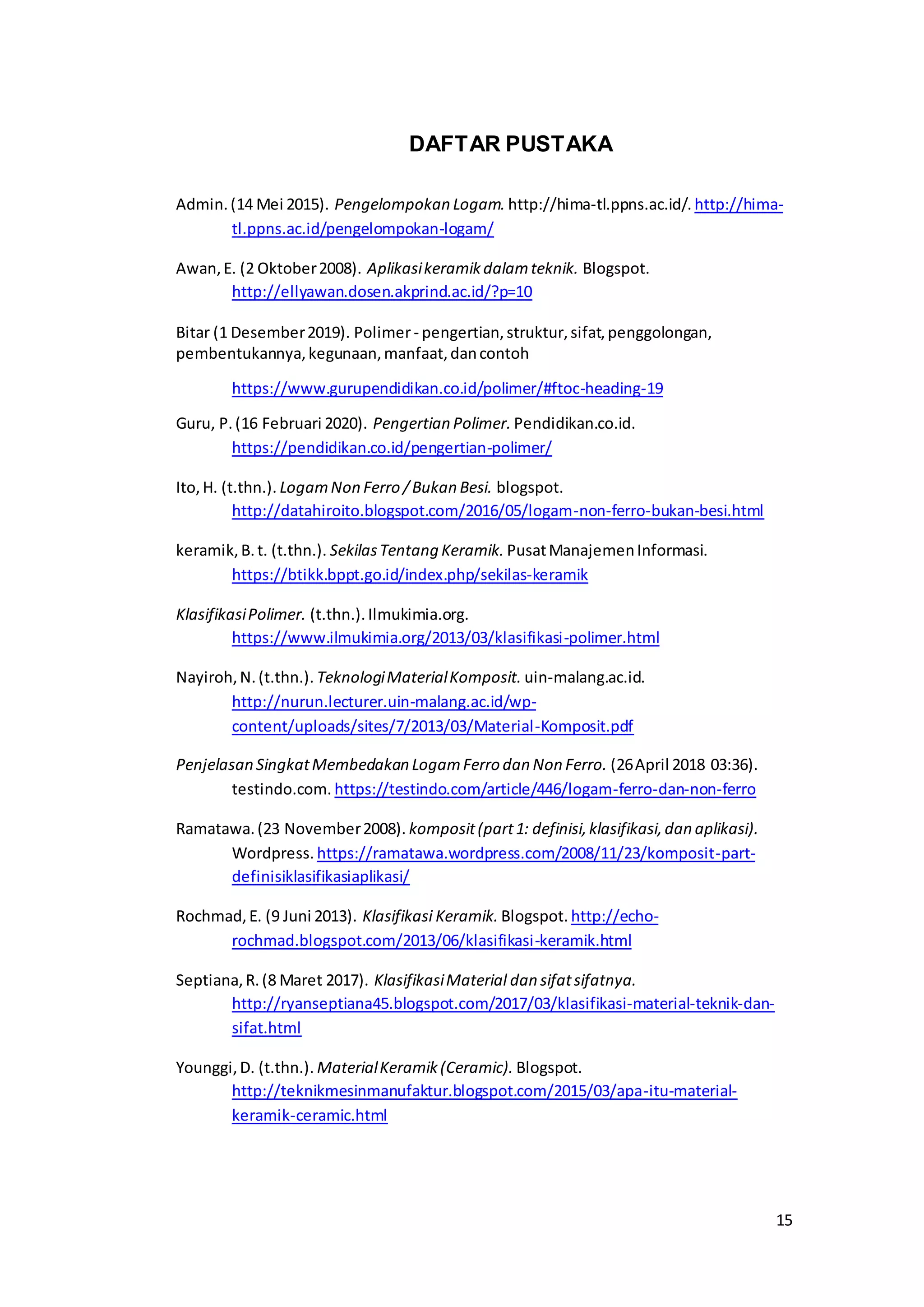 MATERIAL TEKNIK : (LOGAM, KERAMIK, POLIMER, DAN KOMPOSIT) | DOCX