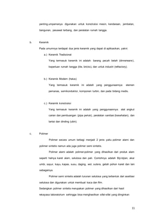 MATERIAL TEKNIK : (LOGAM, KERAMIK, POLIMER, DAN KOMPOSIT) | DOCX