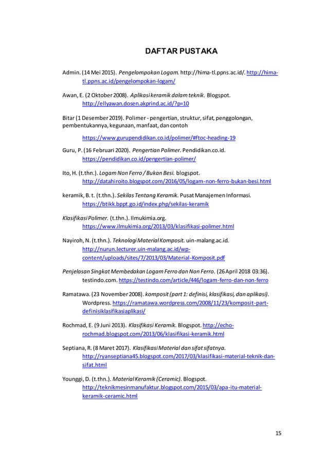 MATERIAL TEKNIK : (LOGAM, KERAMIK, POLIMER, DAN KOMPOSIT) | DOCX