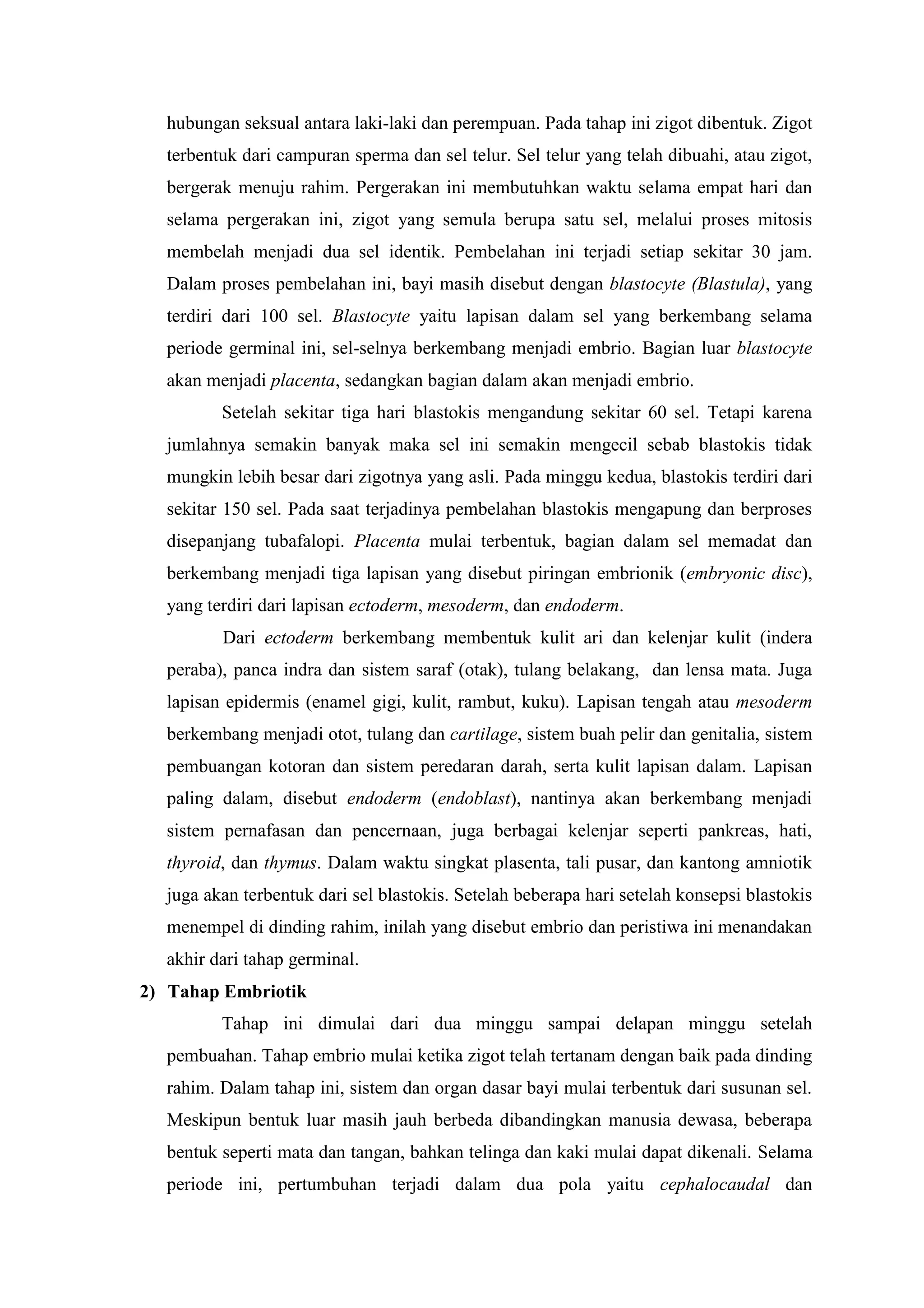 Makalah perkembangan masa prenatal hingga bayi | DOCX