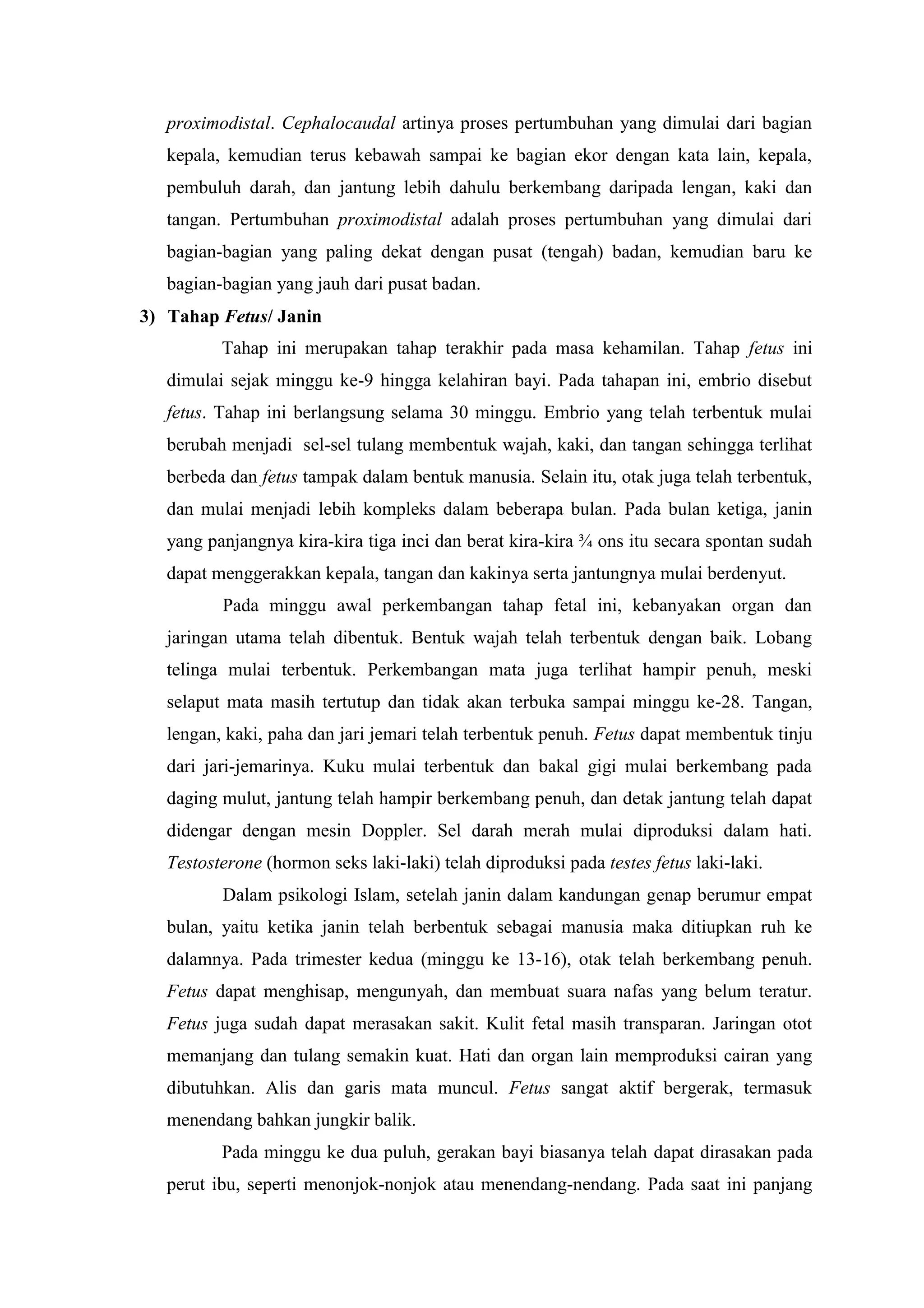 Makalah perkembangan masa prenatal hingga bayi | DOCX