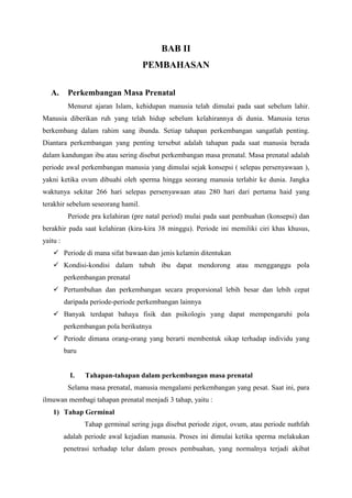 Makalah perkembangan masa prenatal hingga bayi | DOCX