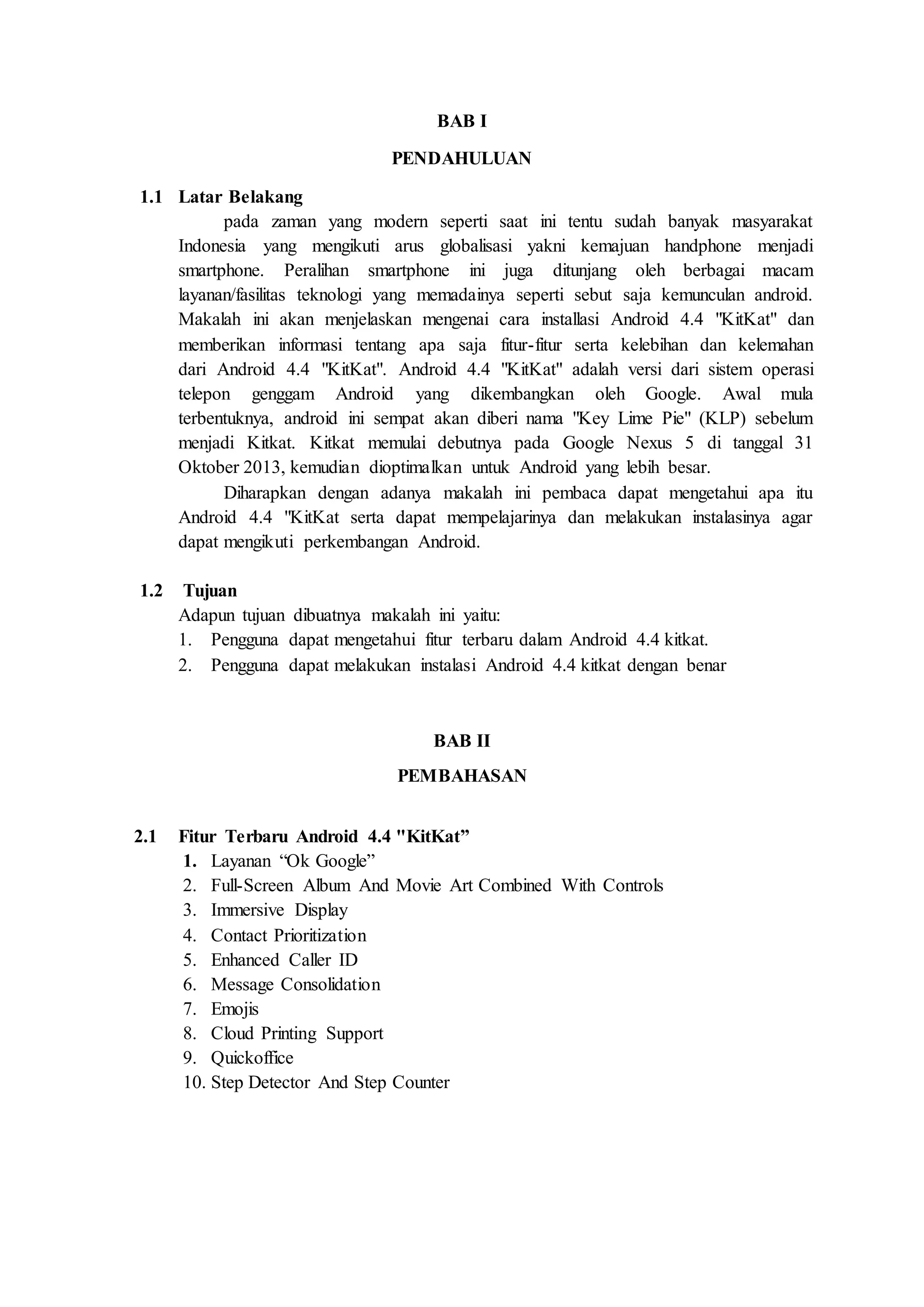 Makalah Instalasi Android 4.4 "Kitkat" | DOCX